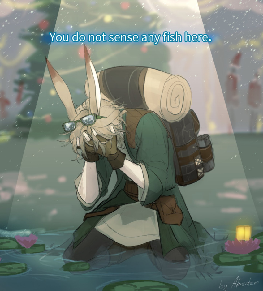 Safebooru - 1boy absolem0 animal ears artist name backpack bag black pants blurry blurry ...