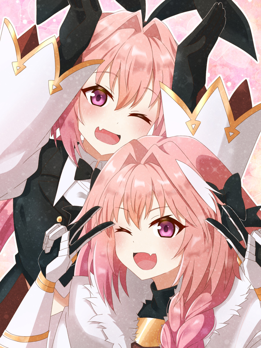 Safebooru - 2boys animal ears astolfo (fate) astolfo (saber) (fate) black bow black gloves black ...