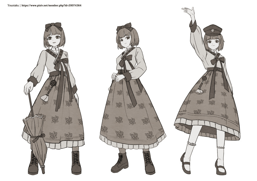 Safebooru - 1girl absurdres boots chima (clothes) full body greyscale ...