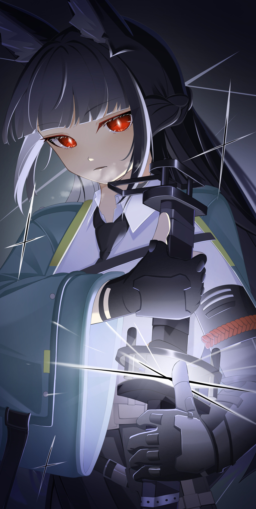 Safebooru - 1girl absurdres animal ear fluff animal ears black gloves black hair black necktie ...