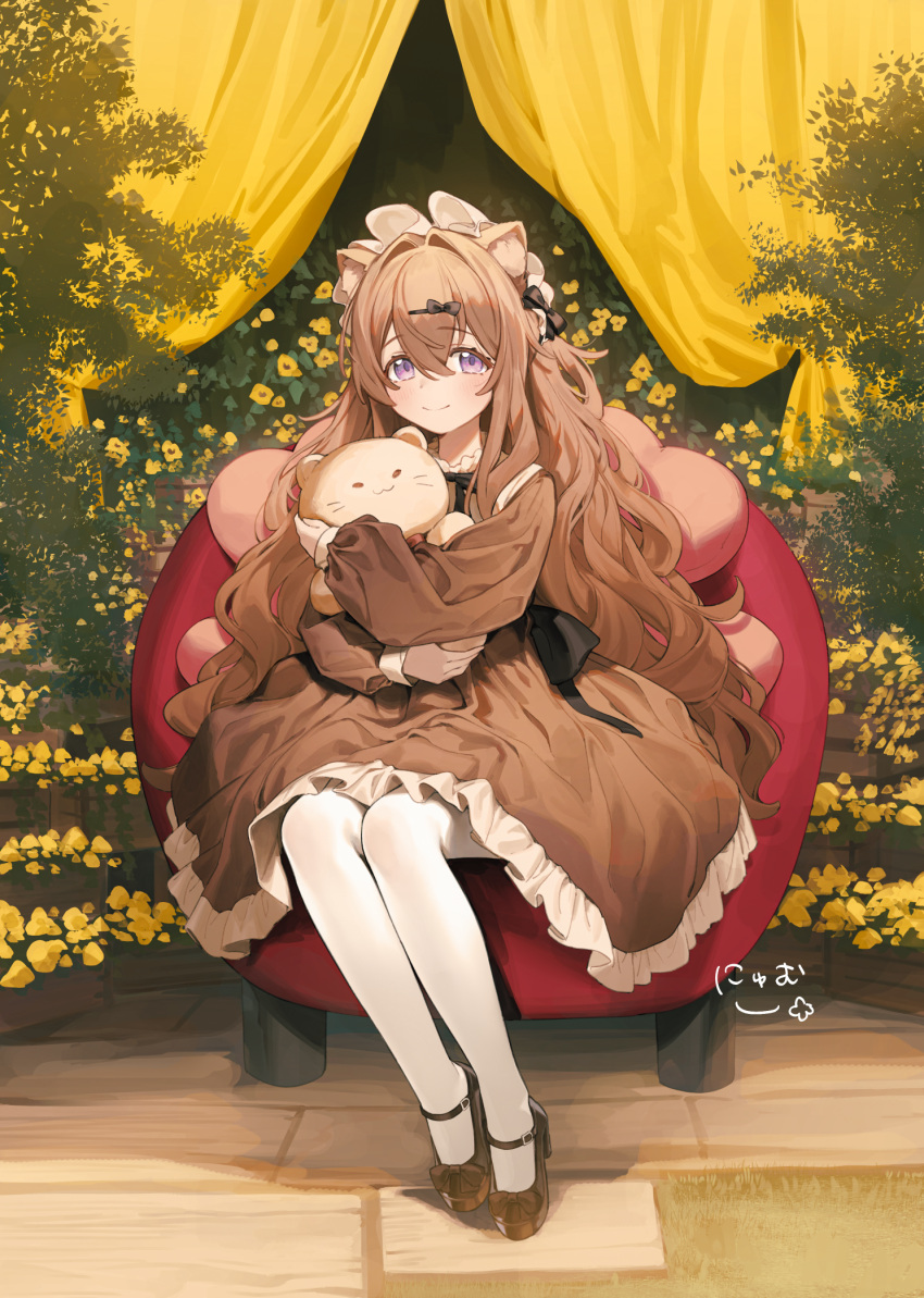 Safebooru - 1girl animal ears black bow black footwear bow brown dress brown hair closed mouth ...