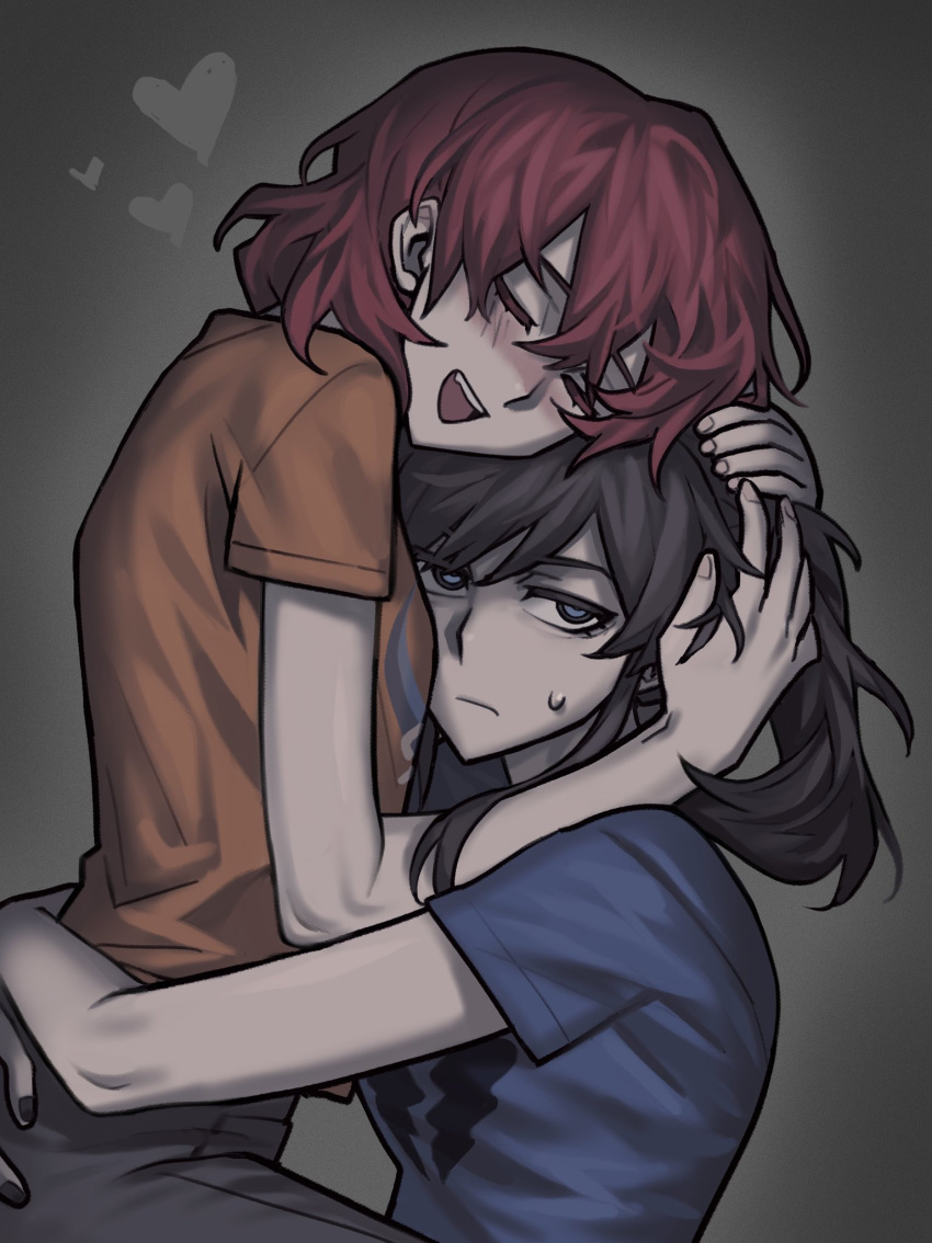 Safebooru - 2girls ari (class of 09) black hair black nails blue eyes blue shirt blush bugs bug ...