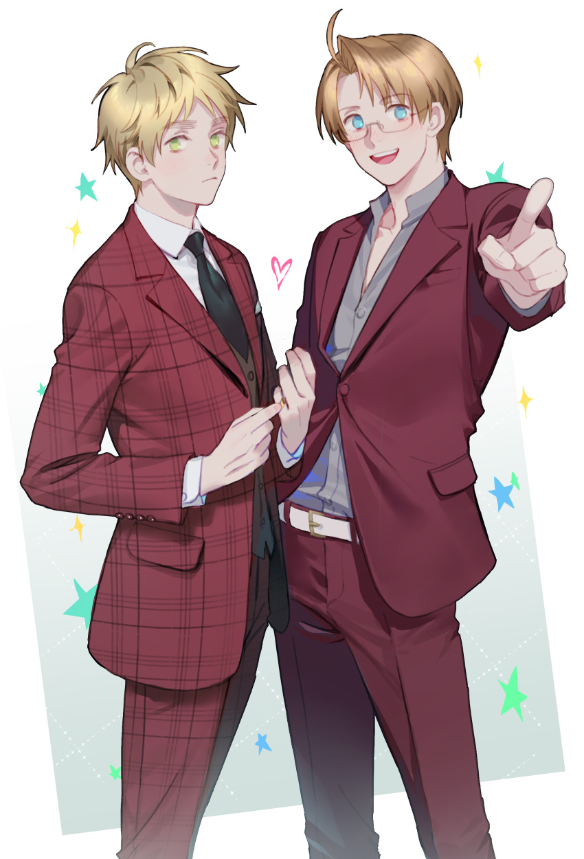 Safebooru - 2boys absurdres america (hetalia) axis powers hetalia belt black-framed eyewear ...
