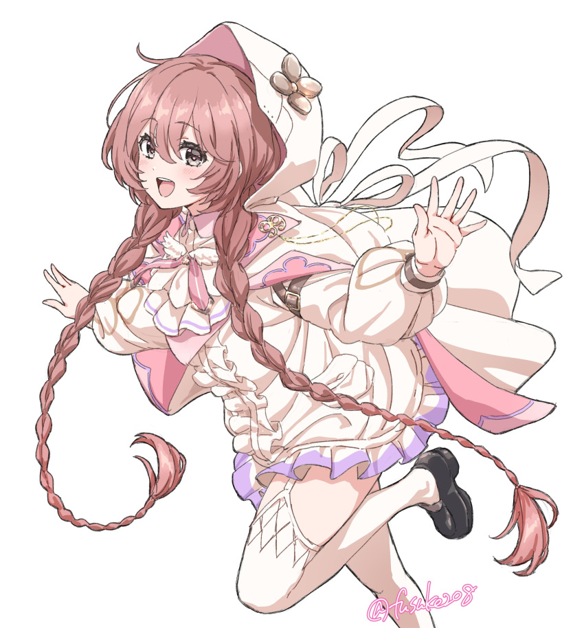 Safebooru - 1girl :d absurdres amayui moka artist name braid brown eyes cloak commentary request ...