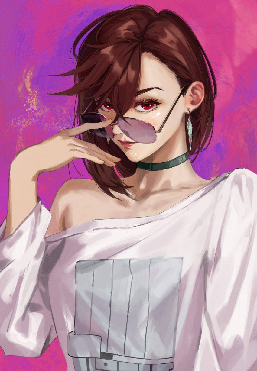 Safebooru - 1girl ayase momo black choker brown hair choker closed mouth commentary crossed ...