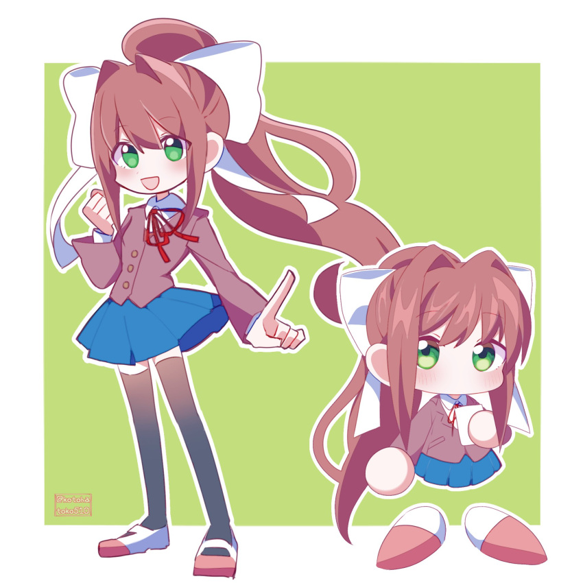 Safebooru - 1girl bow brown hair chibi doki doki literature club dual ...