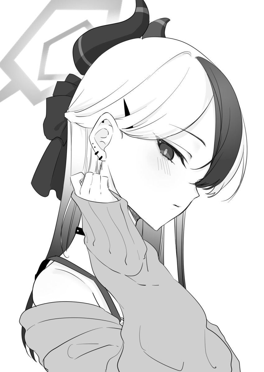 Safebooru - 1girl blue archive blush closed mouth commentary request demon horns ear focus ...