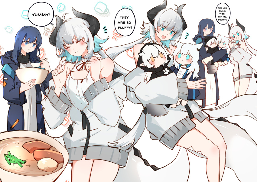 Safebooru - 2girls :d ahoge arknights arya melati blue coat blue eyes blue hair bowl character ...