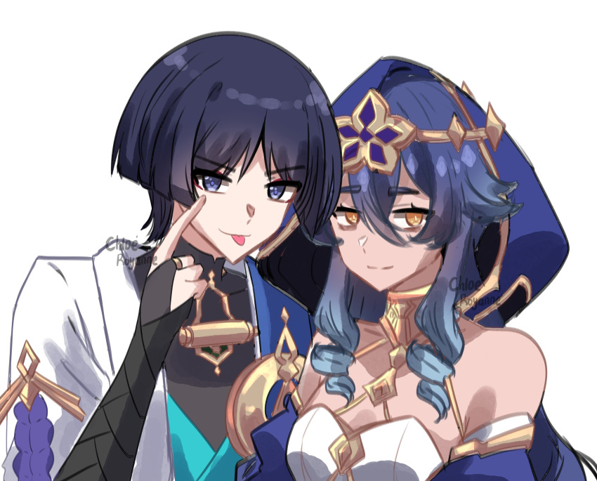 Safebooru - 1boy 1girl :p akanbe armor artist name bare shoulders black bodysuit black bridal ...