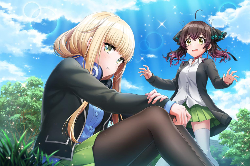 Safebooru - 2girls blonde hair blue eyes blush brown hair d4dj fukushima noa long hair official ...