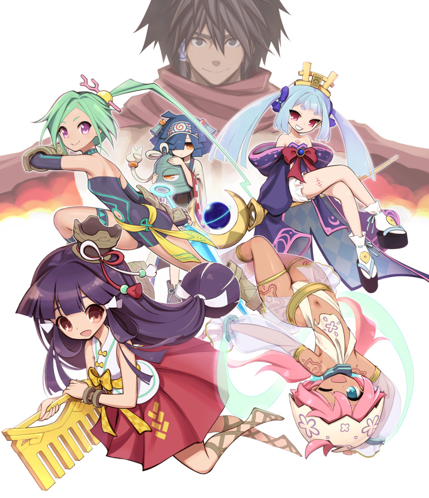 Safebooru - 1boy 5girls armpits bare shoulders belt bike shorts black bodysuit black gloves ...