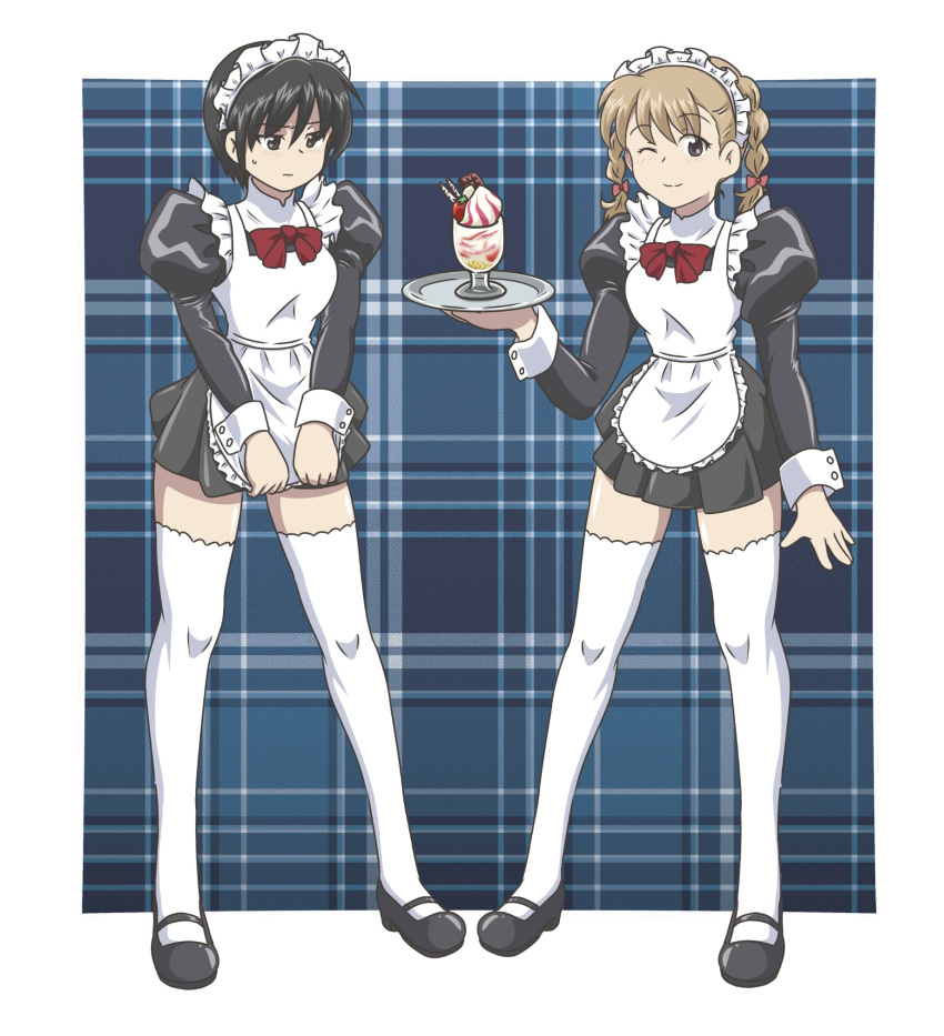 Safebooru - 2girls adapted costume agent aika aika (series) apron black delmo black footwear ...