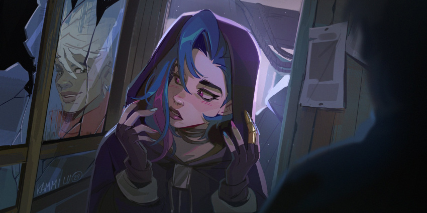 Safebooru - 1boy 1girl arcane jinx blue hair blush dark-skinned male dark skin ekko (league of ...