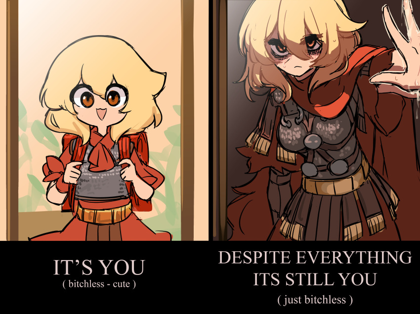 Safebooru - 1girl absurdres armor bags under eyes blonde hair cape centurii-chan centurii-chan ...