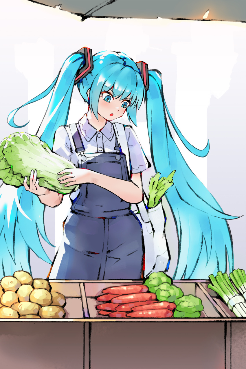 Safebooru - 1girl absurdres bag blue eyes blue hair carrot collared shirt commentary request ...