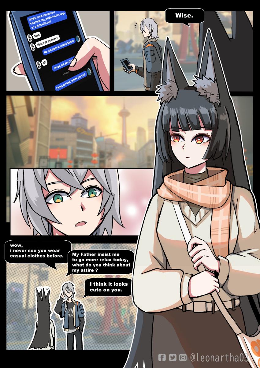 Safebooru - 1boy 1girl absurdres alternate costume animal ear fluff animal ears bag blunt bangs ...