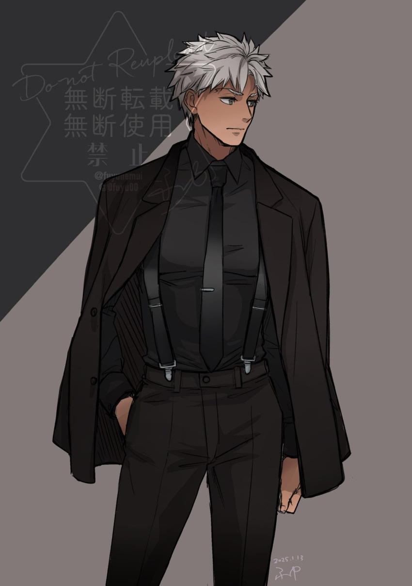 Safebooru - 1boy archer (fate) black necktie black shirt black suit ...