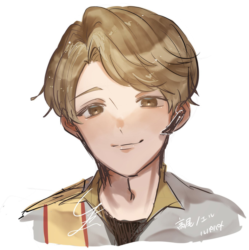 Safebooru - 1boy banka773 brown eyes brown hair close-up highres jacket ...