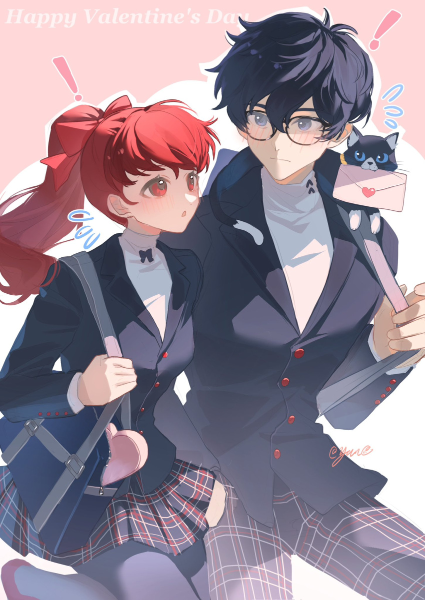 Safebooru - ! 1boy 1girl :o amamiya ren animal bag black-framed eyewear black bag black cat ...