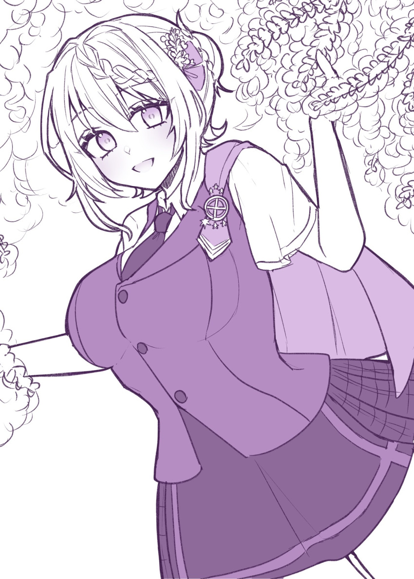 Safebooru - 1girl blush braid braided bangs breasts collared shirt commentary eyelashes flower ...