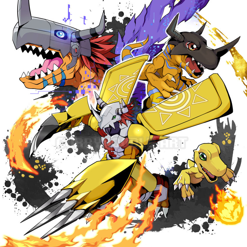 Safebooru - absurdres agumon armor blue eyes breath weapon breathing ...