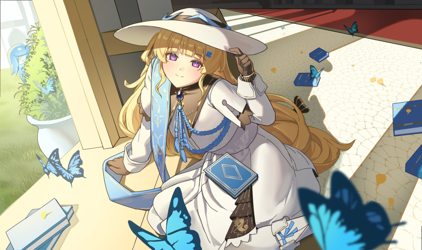 Safebooru - 1girl absurdres ashamutoki black bow black collar black gloves blonde hair blue ...