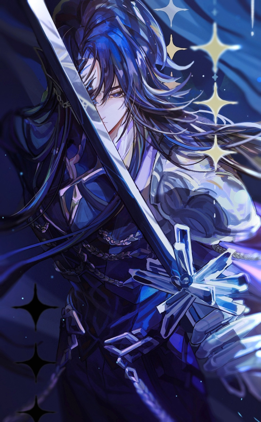 Safebooru - 1boy absurdres aiguillette armor black coat blue eyes blue hair capitano (genshin ...