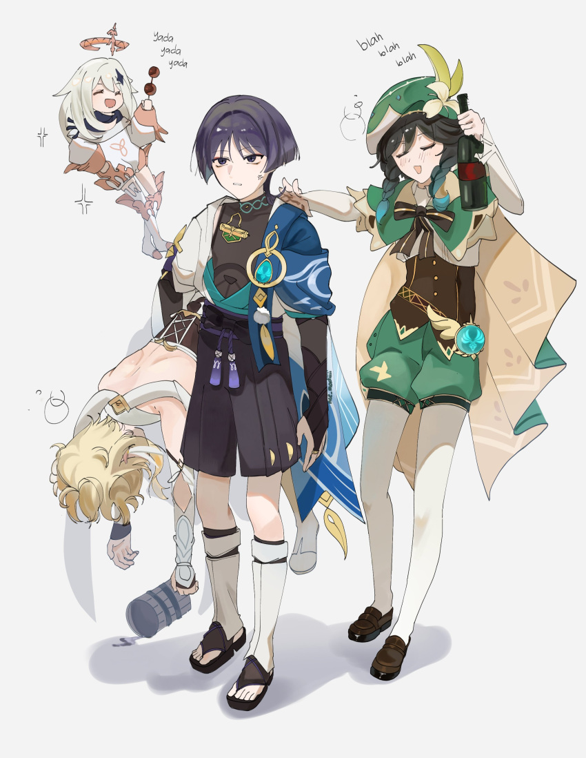 Safebooru - 2boys 2girls absurdres anemo symbol (genshin impact) anger vein annoyed aqua hair ...