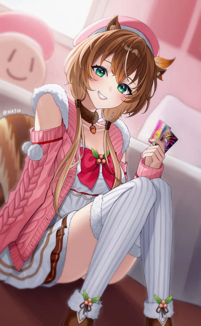 Safebooru - 1girl absurdres acorn animal ears arm support ayunda risu ayunda risu (1st costume ...