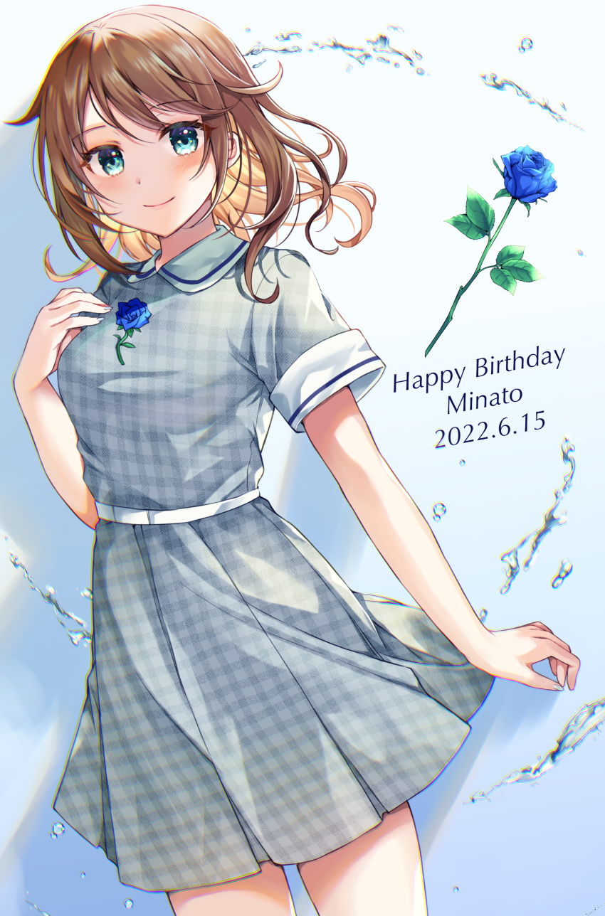 Safebooru - 1girl absurdres blue eyes blue flower blue nails blue rose blush breasts brown hair ...