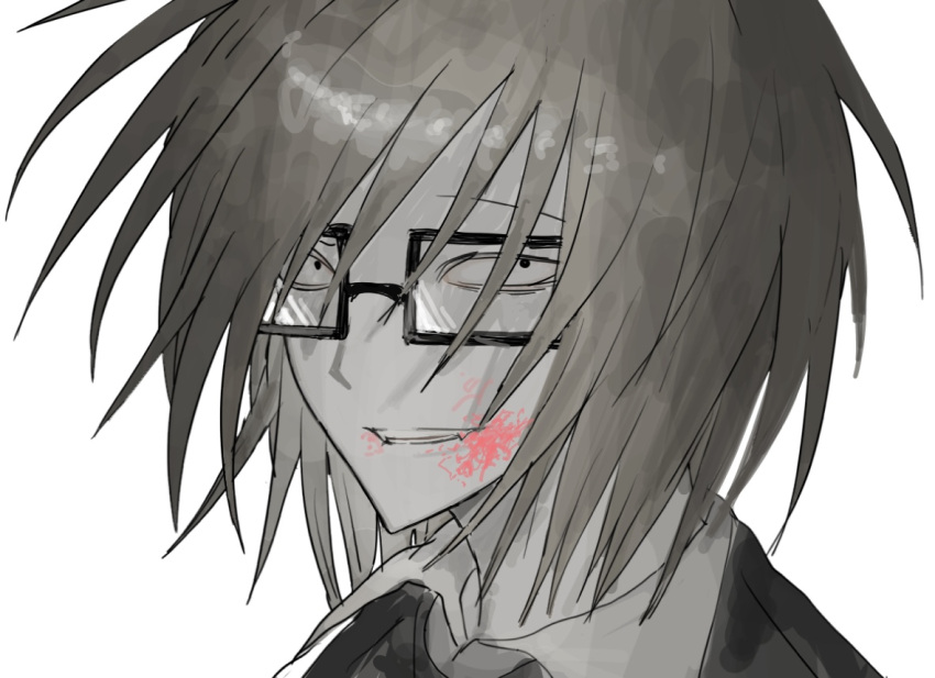Safebooru - 1boy black eyes blood blood on face fangs glasses grey hair ...