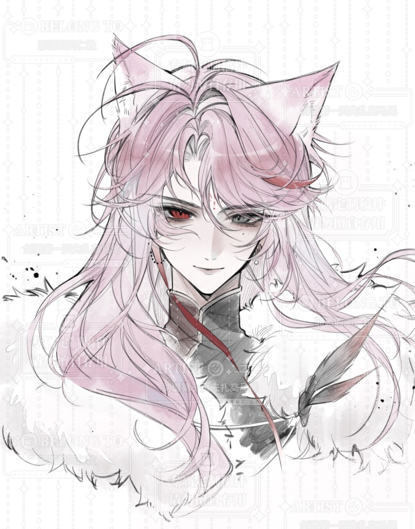 Safebooru - 1boy animal ears antenna hair black feathers black shirt chinese clothes commission ...
