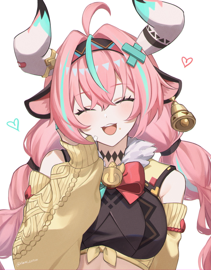 Safebooru - 1girl absurdres ahoge animal ears aqua hair braid breasts closed eyes cow ears cow ...