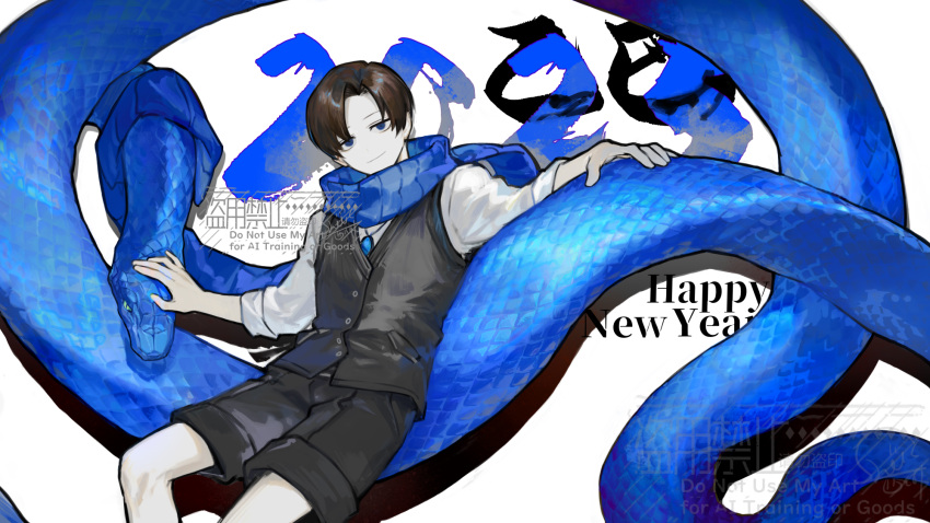 Safebooru - 1boy animal blue eyes blue gemstone blue scarf blue snake ...