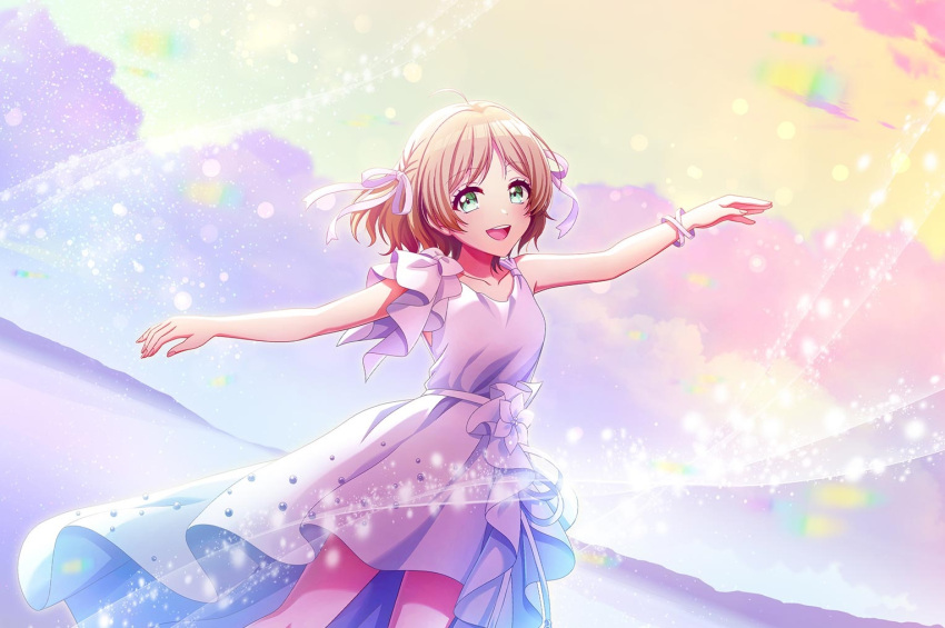 Safebooru - blonde hair d4dj dress green eyes short hair smile takeshita miiko | 5554058