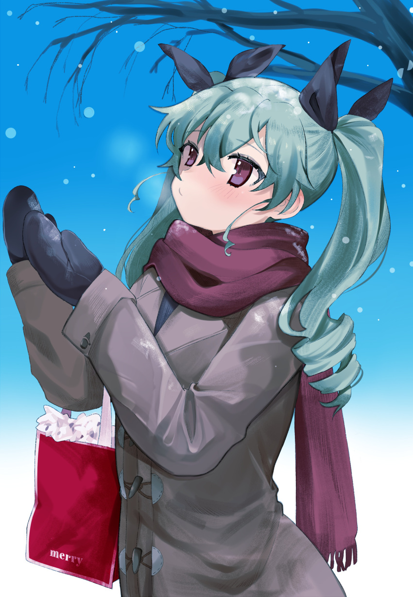 Safebooru - 1girl absurdres anchovy (girls und panzer) bag bare tree ...