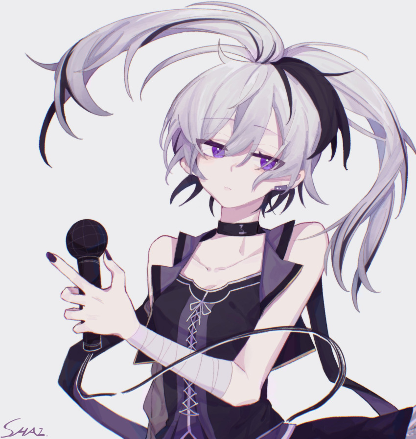 Safebooru - 1girl artist name bandaged arm bandages bare shoulders black choker black hair black ...