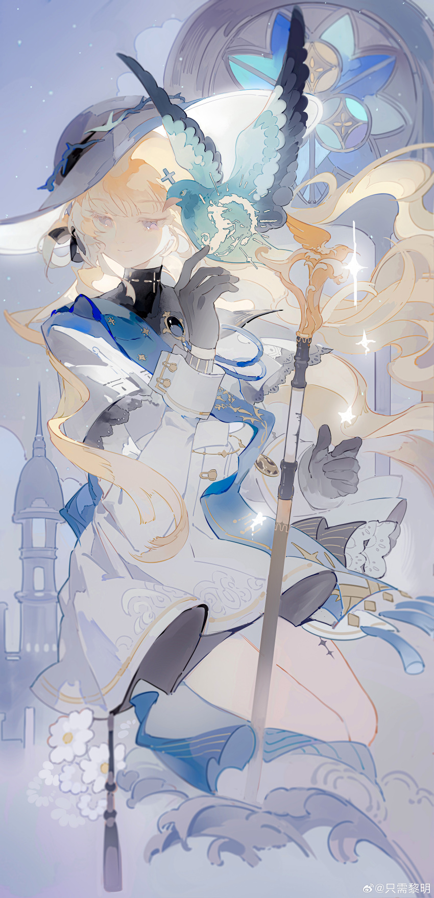 Safebooru - 1girl absurdres black bow black collar black gloves blonde hair blue sash bow ...