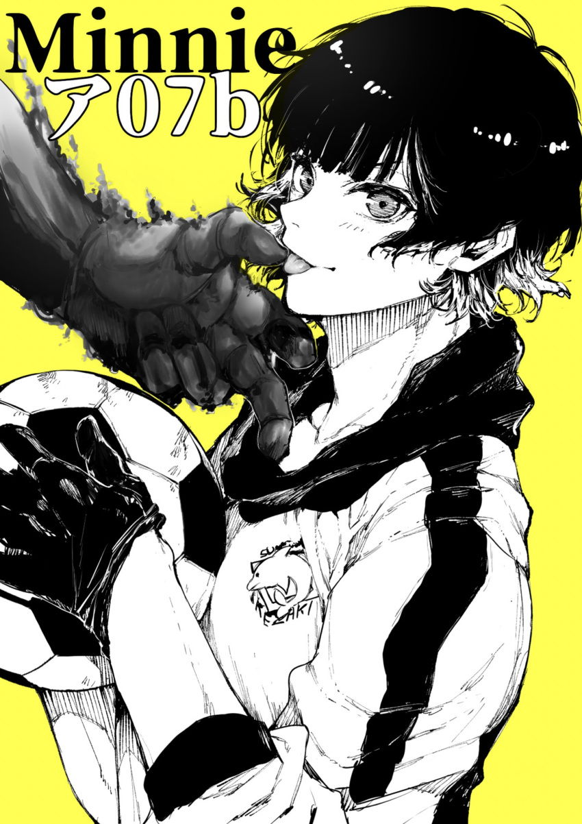 Safebooru - 1boy bachira meguru ball blue lock dahlimasu highres light smile monochrome ...