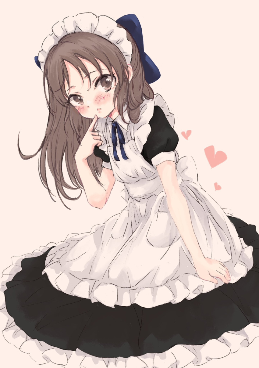 Safebooru - 1girl apron black dress blush bow brown eyes brown hair dress hair bow heart highres ...