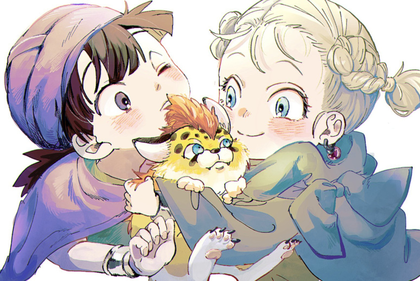 Safebooru - 1boy 1girl aged down animal hug bianca (dq5) black hair ...