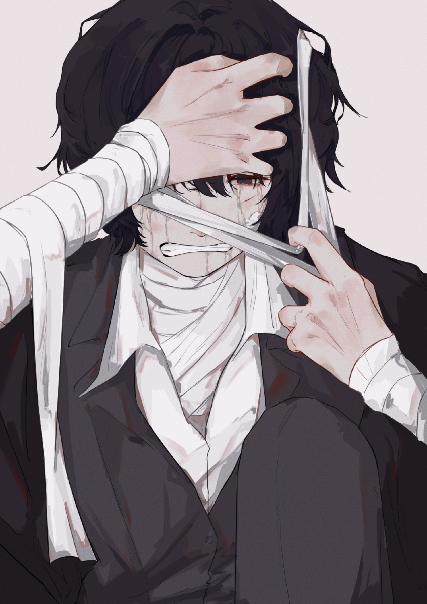 Safebooru - 1boy bandage on face bandaged arm bandaged head bandaged neck bandages black eyes ...