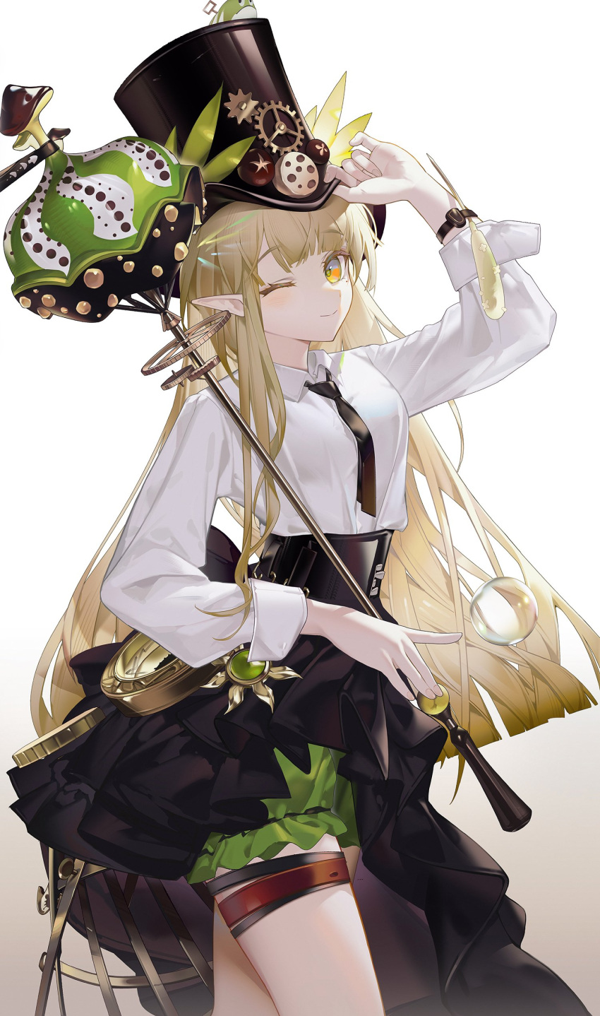 Safebooru - 1girl absurdres alternate costume arknights black corset black hat black skirt brown ...