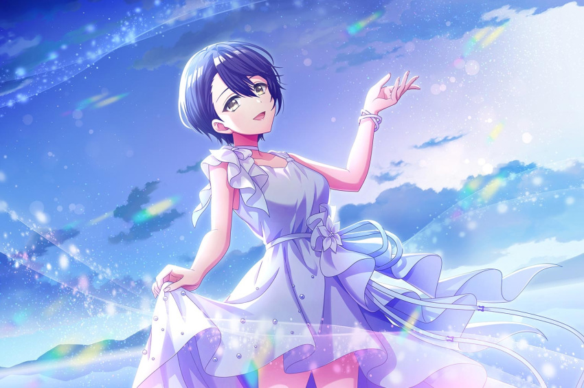 Safebooru - black hair d4dj dress miyake aoi short hair smile yellow eyes | 5551418