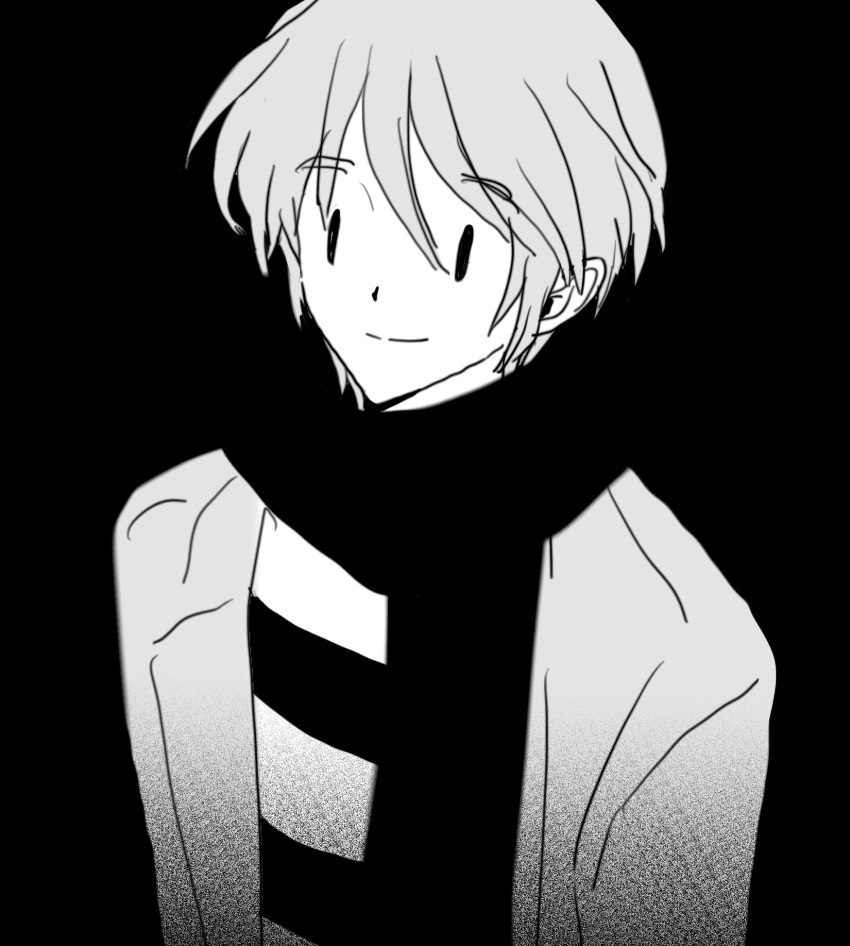 Safebooru - 1boy black background coat greyscale highres hitchhiker b ...