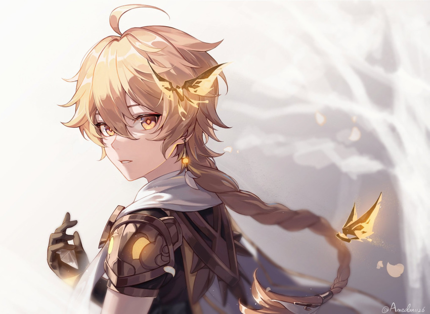 Safebooru - 1boy aether (genshin impact) ahoge bangs black gloves blonde hair braid bug ...