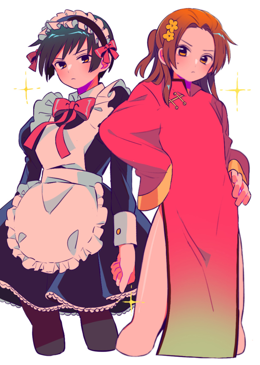 Safebooru - 2boys absurdres apron axis powers hetalia black dress black hair black hairband ...