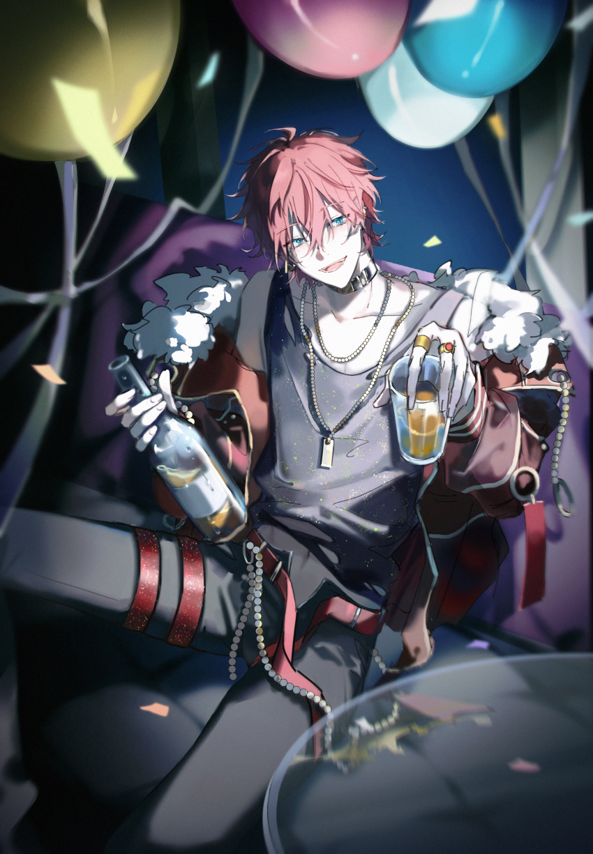 Safebooru - 1boy absurdres amagi rinne balloon bead necklace beads black pants black shirt ...