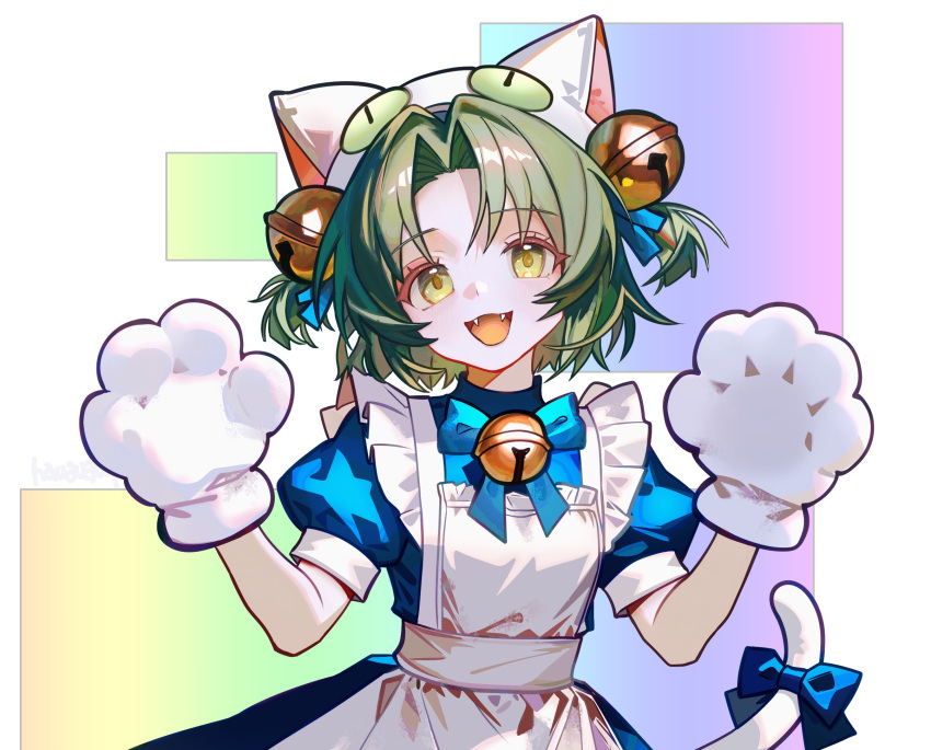 Safebooru - 1girl :d animal ears animal hands animal hat apron bell blue bow blue dress bow cat ...