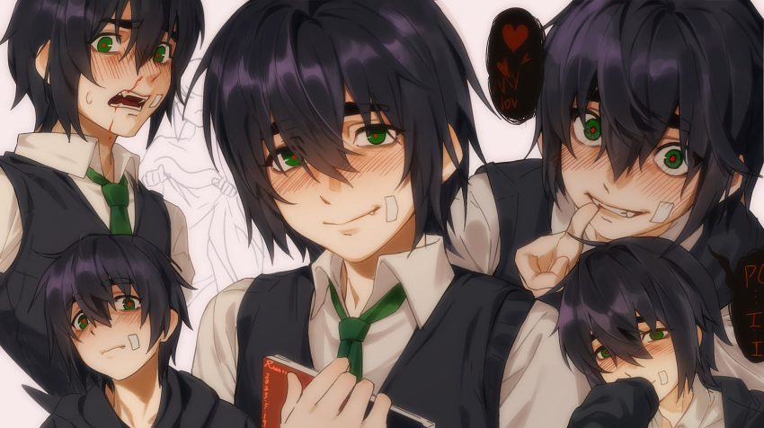Safebooru - 1boy absurdres black hair black vest blush collared shirt degrees of lewdity green ...